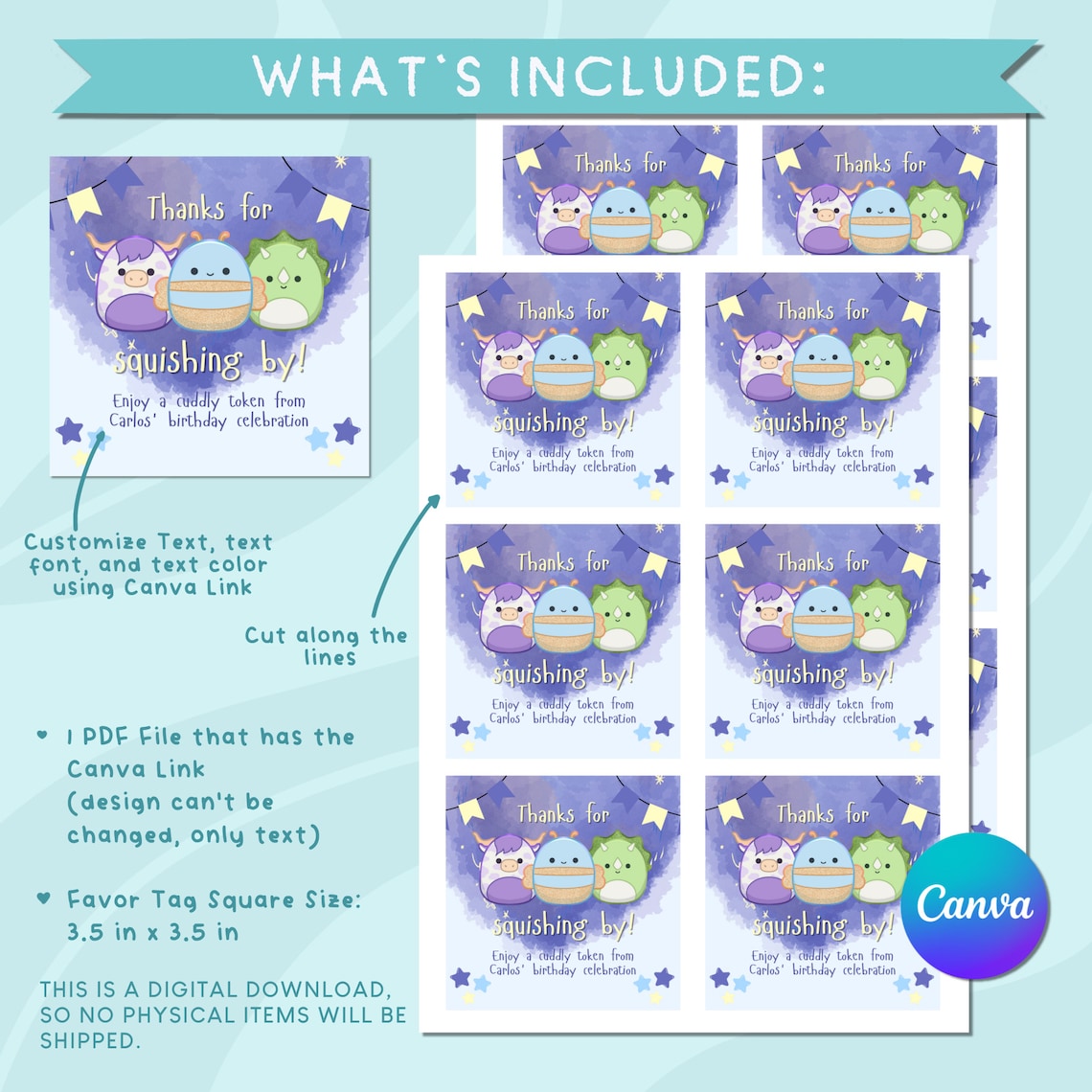 Squishmallows Party Favor Tags Square Printable Squishmallows Party ...