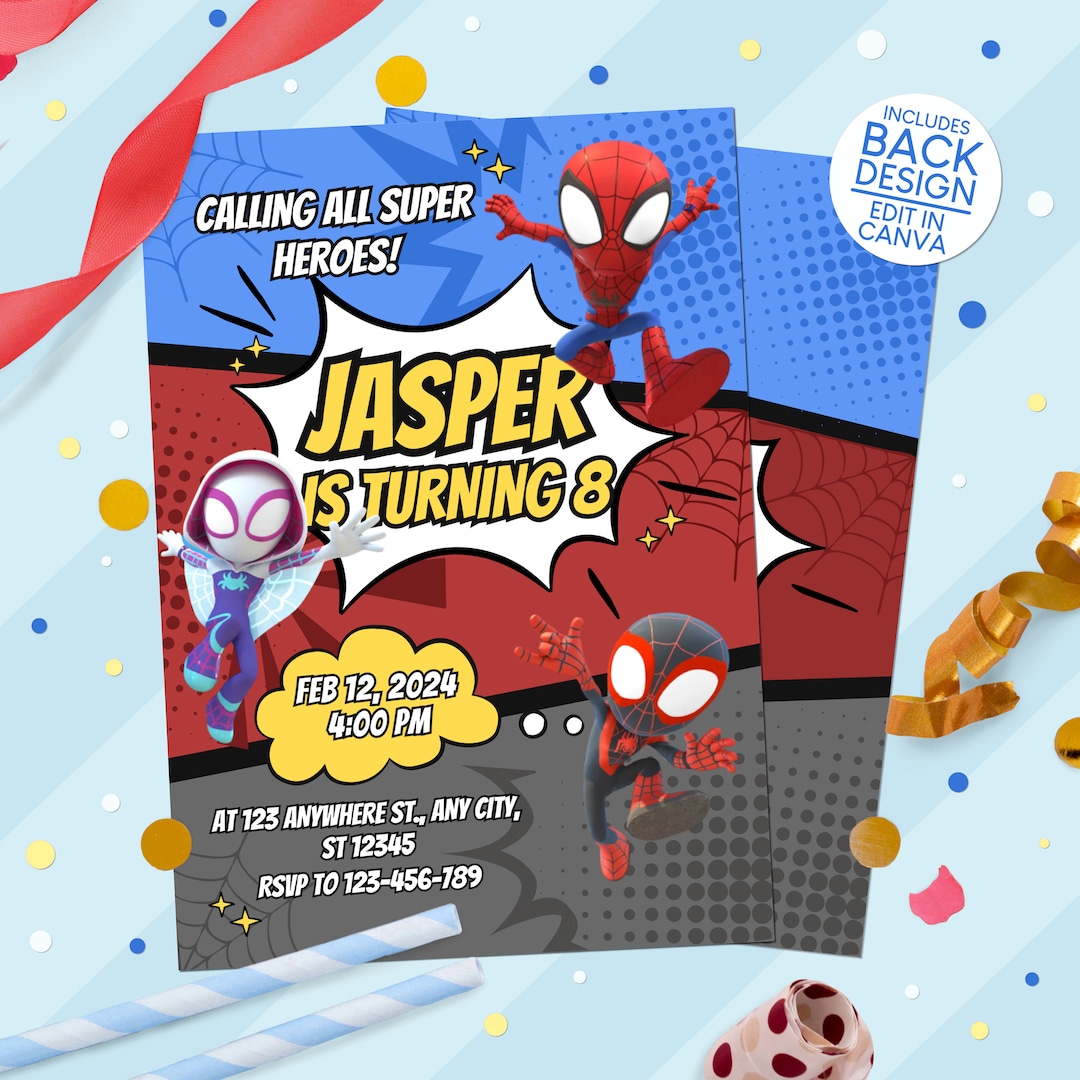 Spidey and His Friends Editable Invitation Super Spiderboy Birthday ...