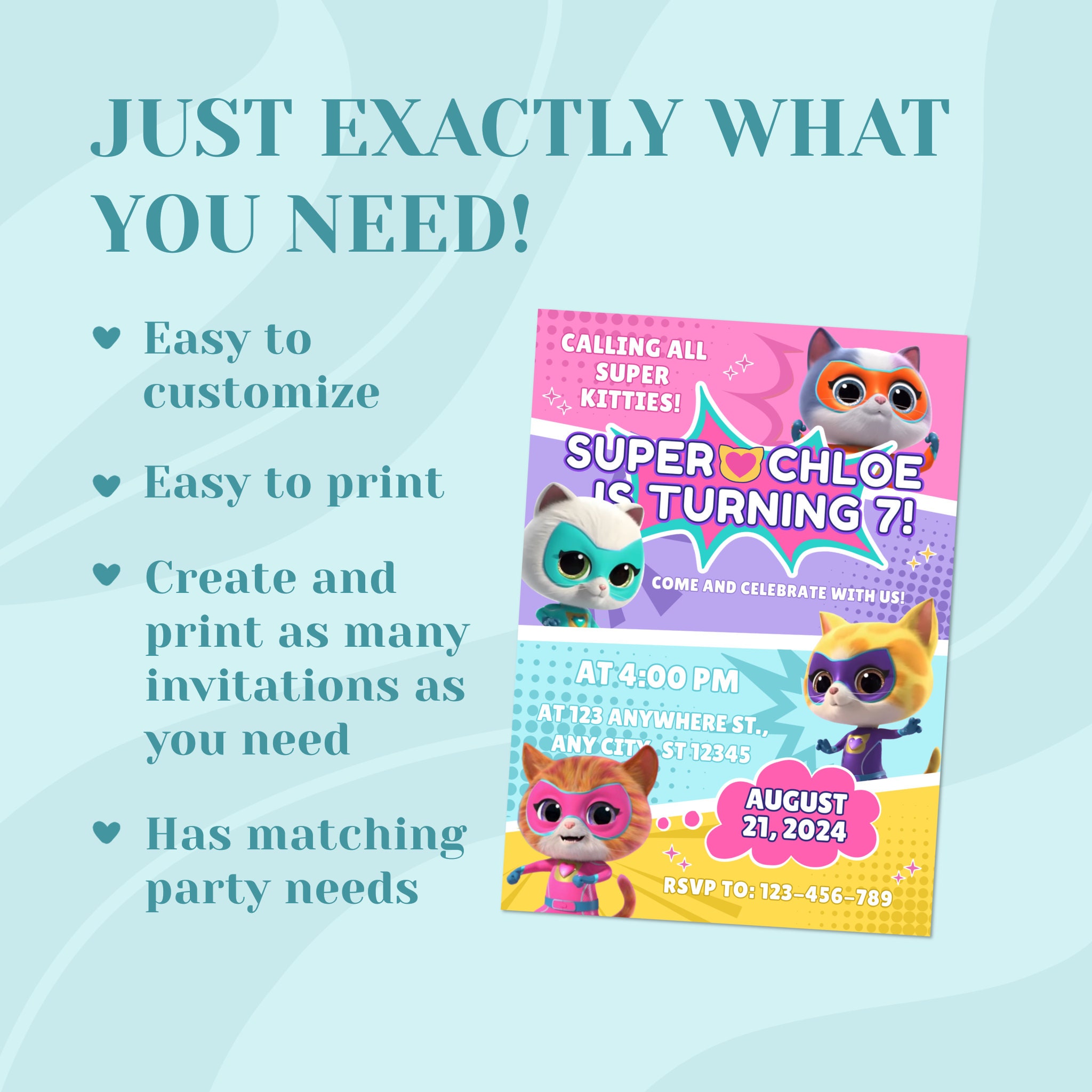 Super Kittens Editable Invitation Kitties Birthday Party Digital Invite ...