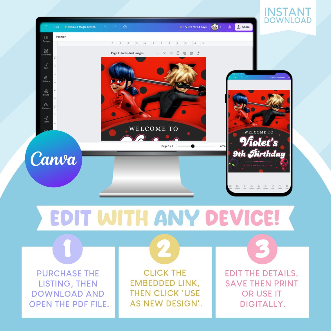 Ladybug and Friends Welcome Sign Editable Miracle Powers Birthday Party ...