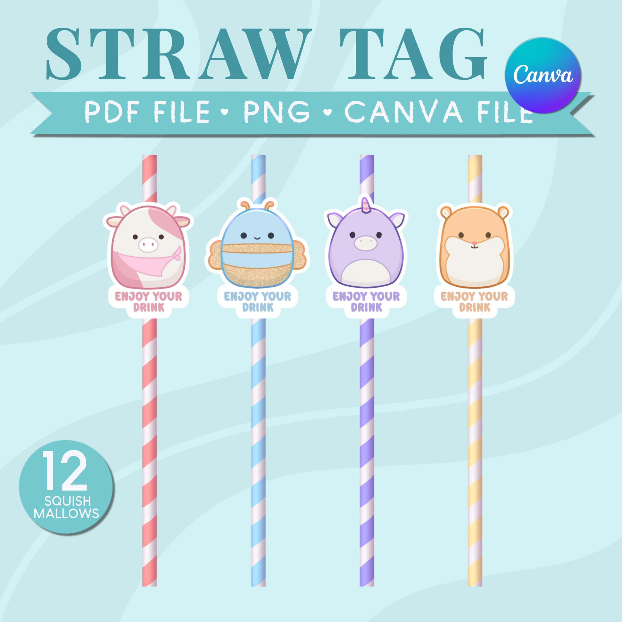 Squishmallows Straw Tags Printable Squishmallows Party Decoration ...