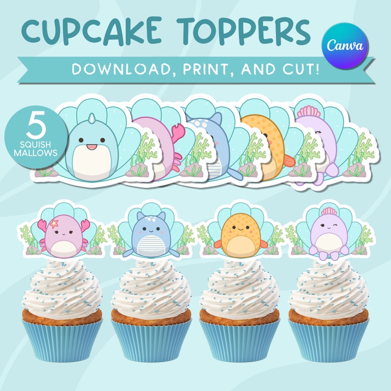 Printable Squishmallows Cupcake Toppers Birthday Decoration Under the ...