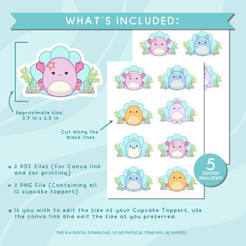 Printable Squishmallows Cupcake Toppers Birthday Decoration Under the ...