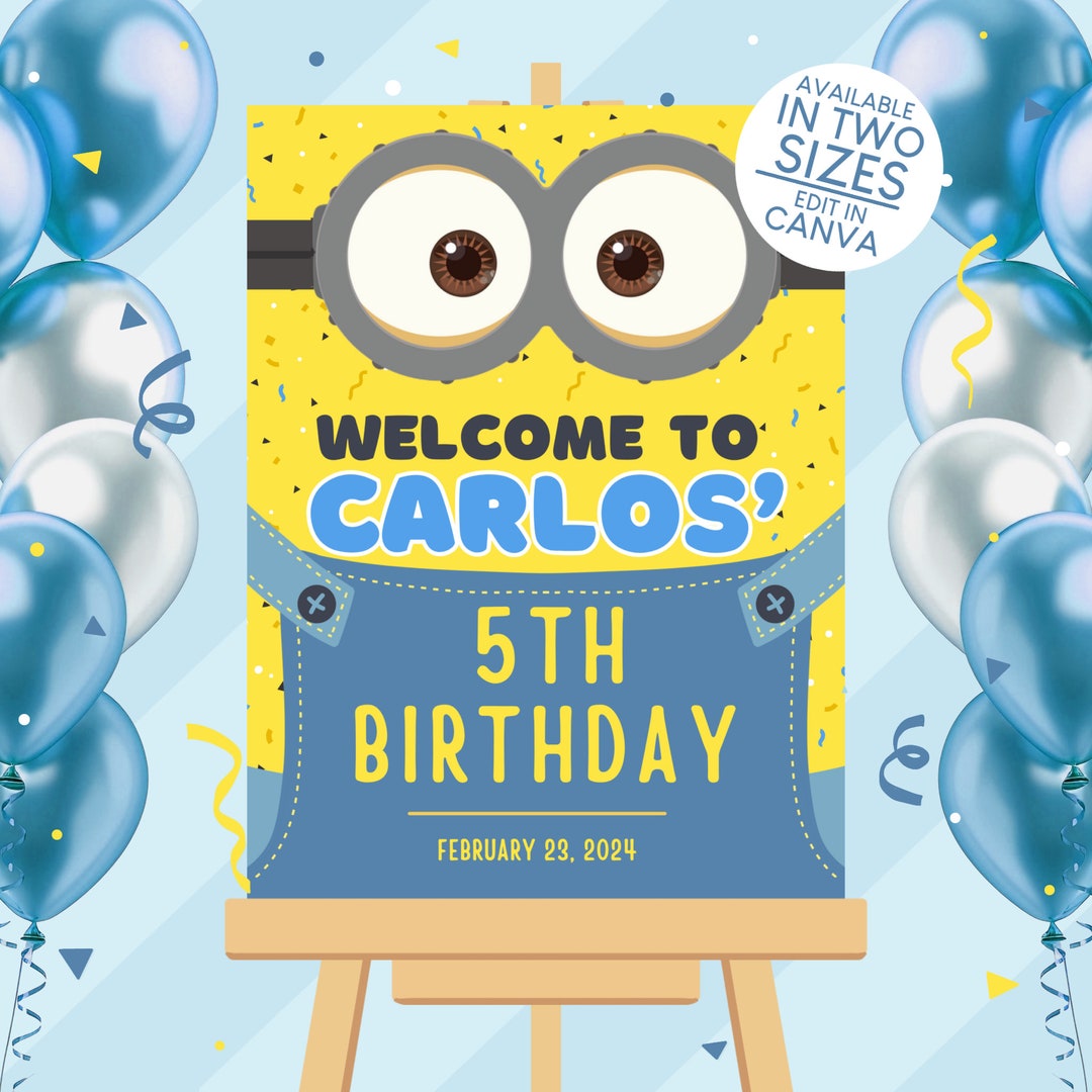 Minions Welcome Sign Editable Minions Birthday Party Decor Welcome Sign ...