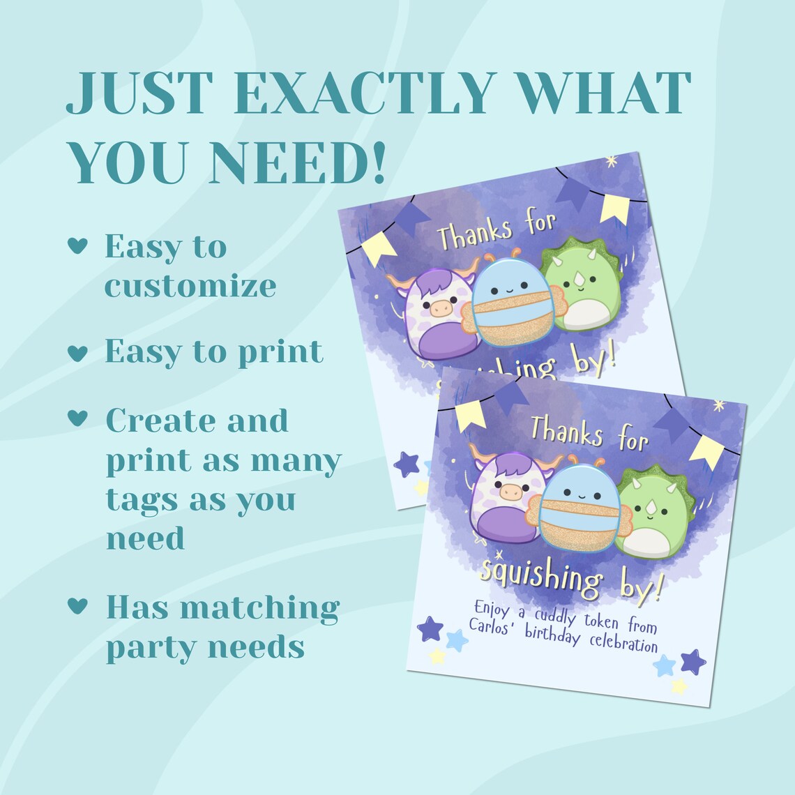 Squishmallows Party Favor Tags Square Printable Squishmallows Party ...