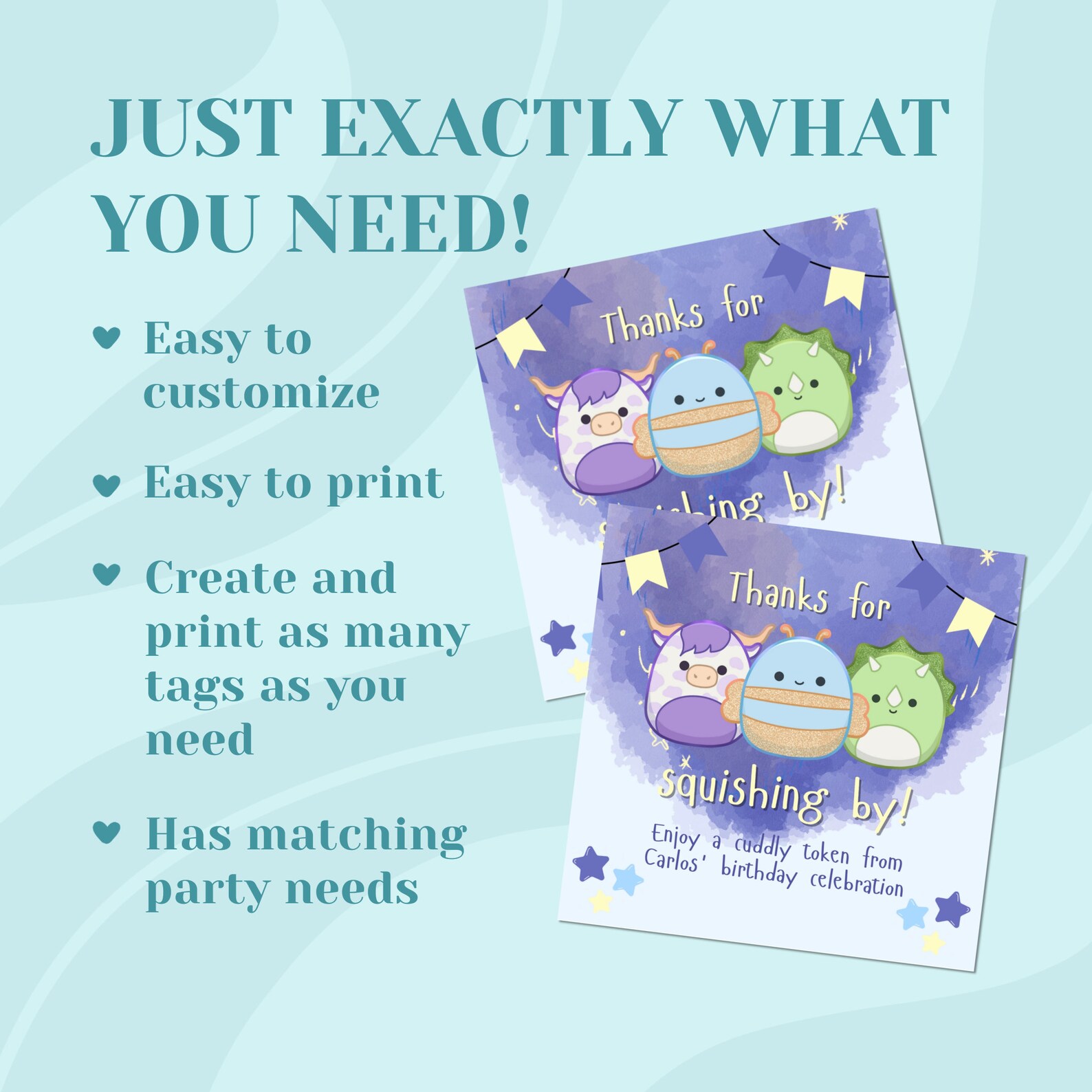 Squishmallows Party Favor Tags Square Printable Squishmallows Party ...