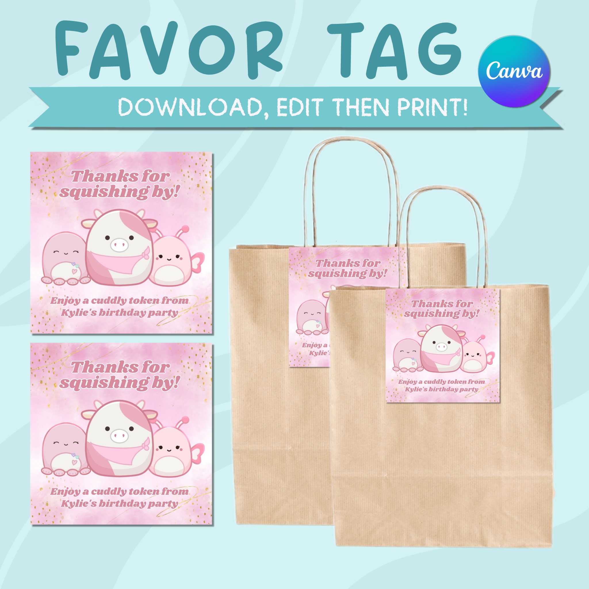 Squishmallows Party Favor Tags Square Printable Squishmallows Party ...