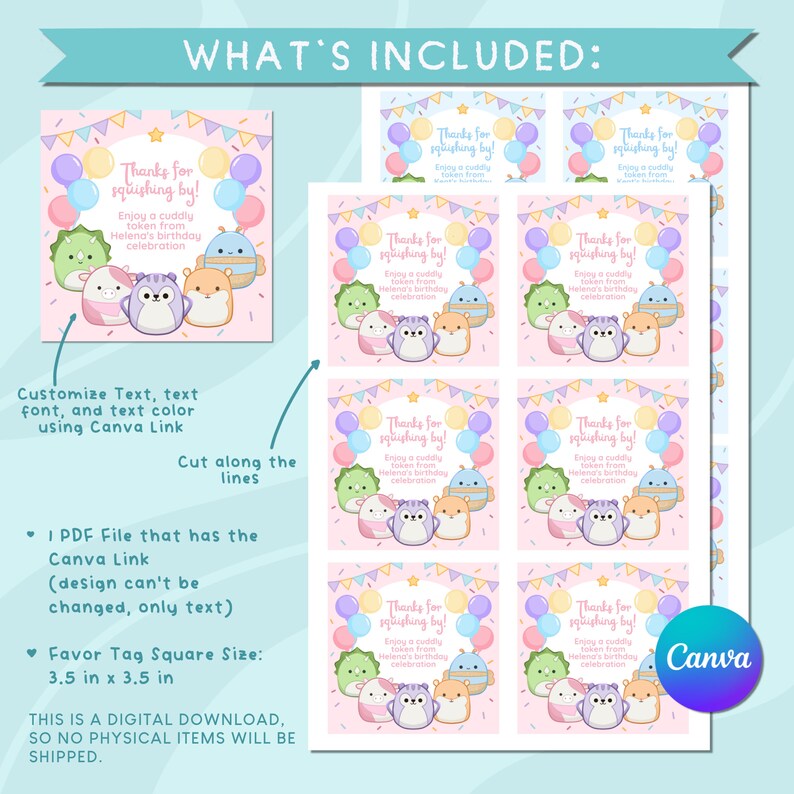 Squishmallows Party Favor Tags Square Printable Squishmallows Party ...