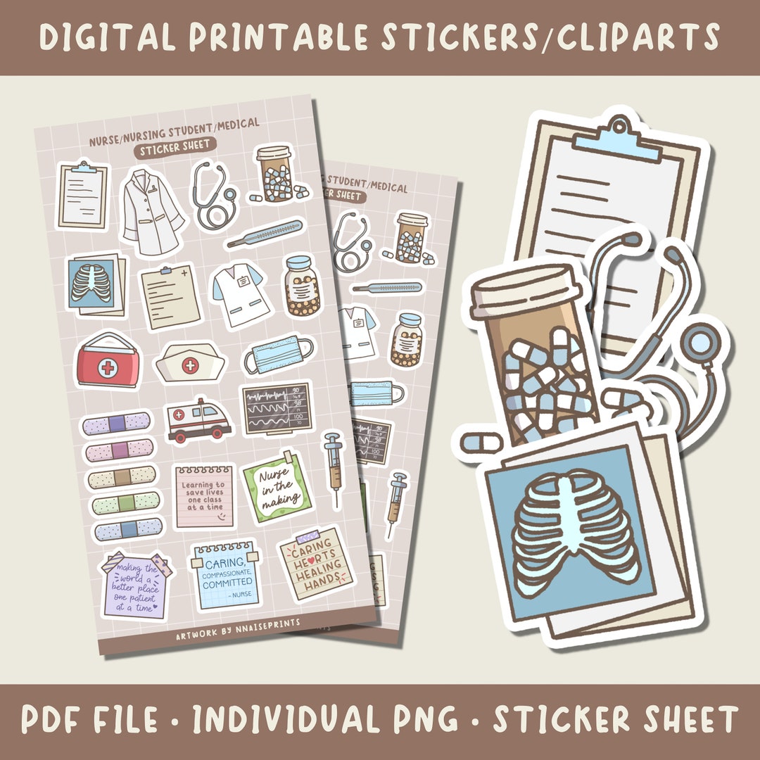 Nurse and Nursing Student Sticker Set Printable Medical Art - Etsy