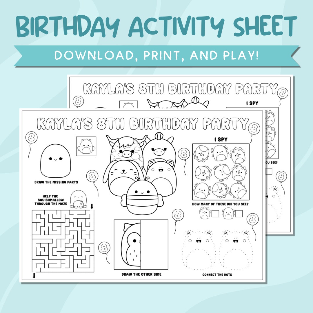 Squishmallows Personalized Birthday Party Activity Sheet Printable ...
