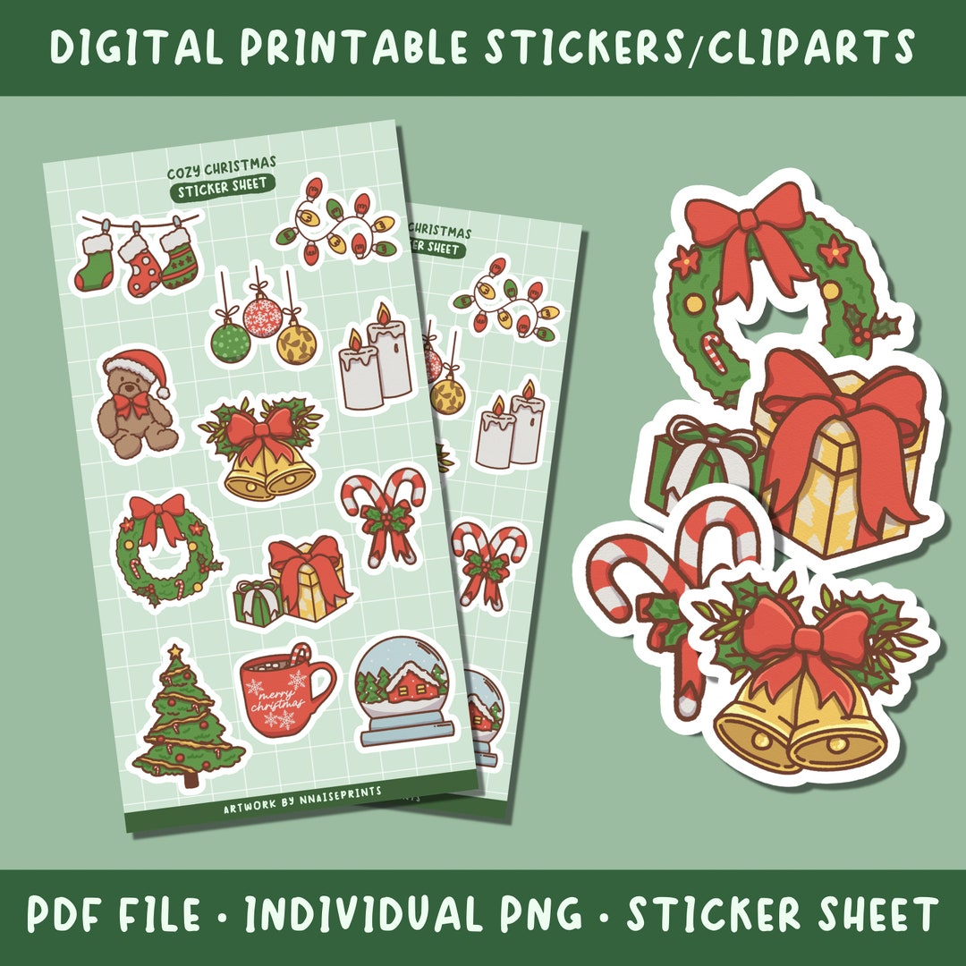 Cozy Christmas Sticker Set Printable Digital Christmas Sticker - Etsy