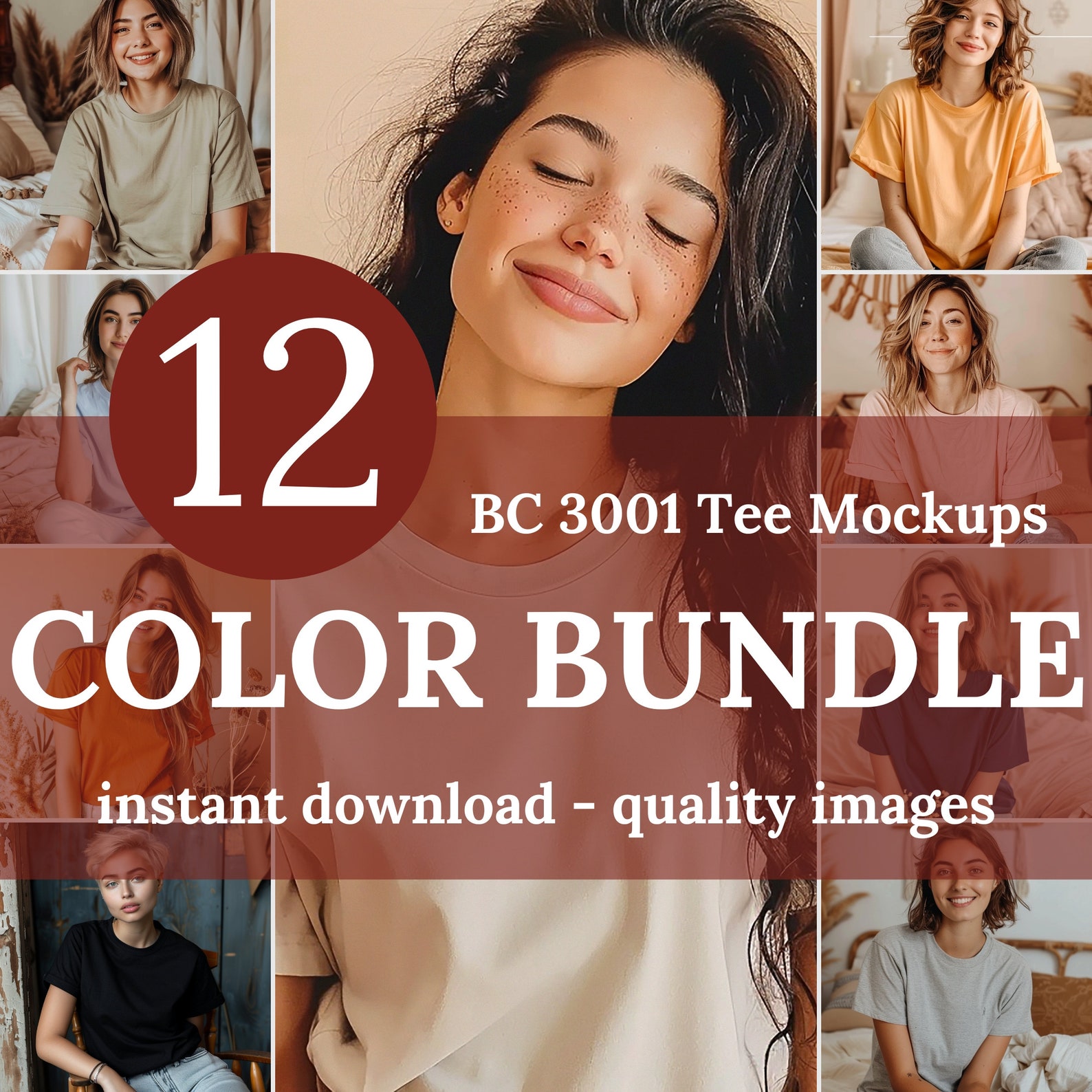 Mockup Size Chart Bundle, Unisex Lifestyle White Tee, Bella Canvas 3001 ...