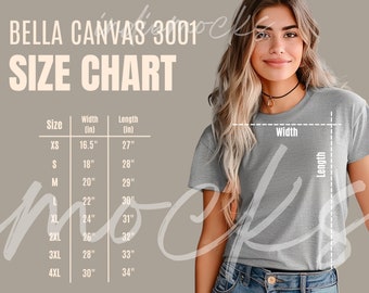 Bella Canvas 3001 Size Chart, Pattern, T Shirt Measurements, 3001 Size Chart, Unisex Jersey T ...