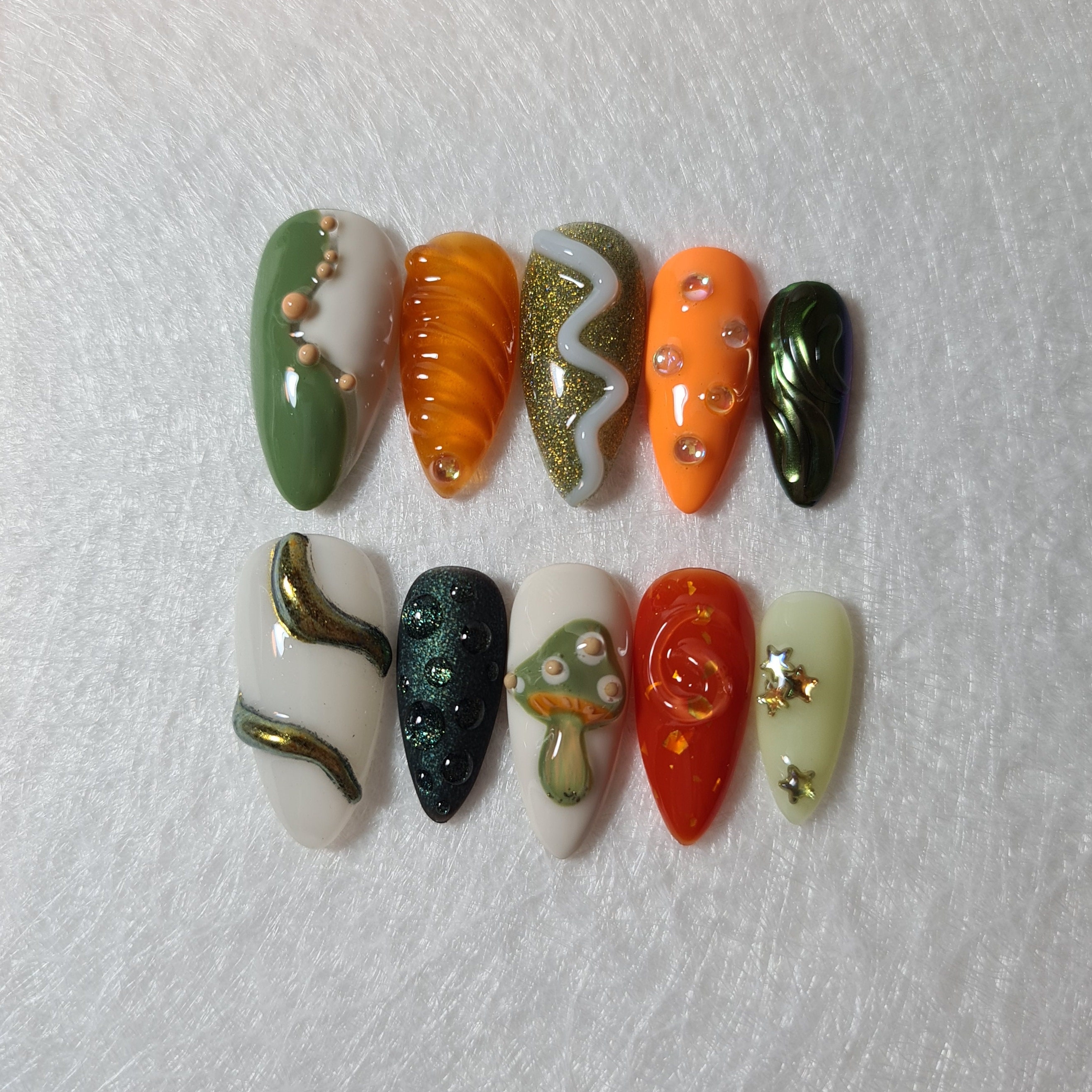 Freestyle 3D Press on Nails, Mashrooms Nails False Spring Nails, Medium ...