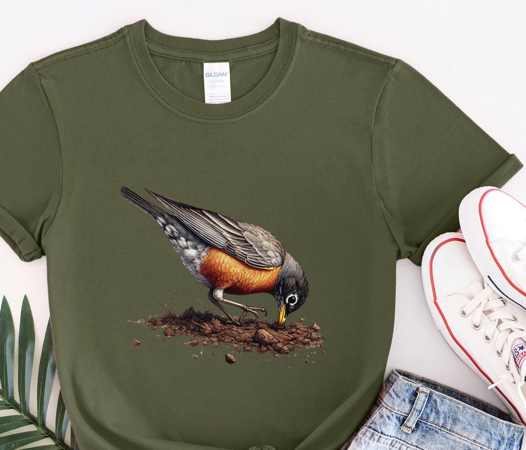 Watercolor American Robin Scratching for Insects T-shirt | Nature ...