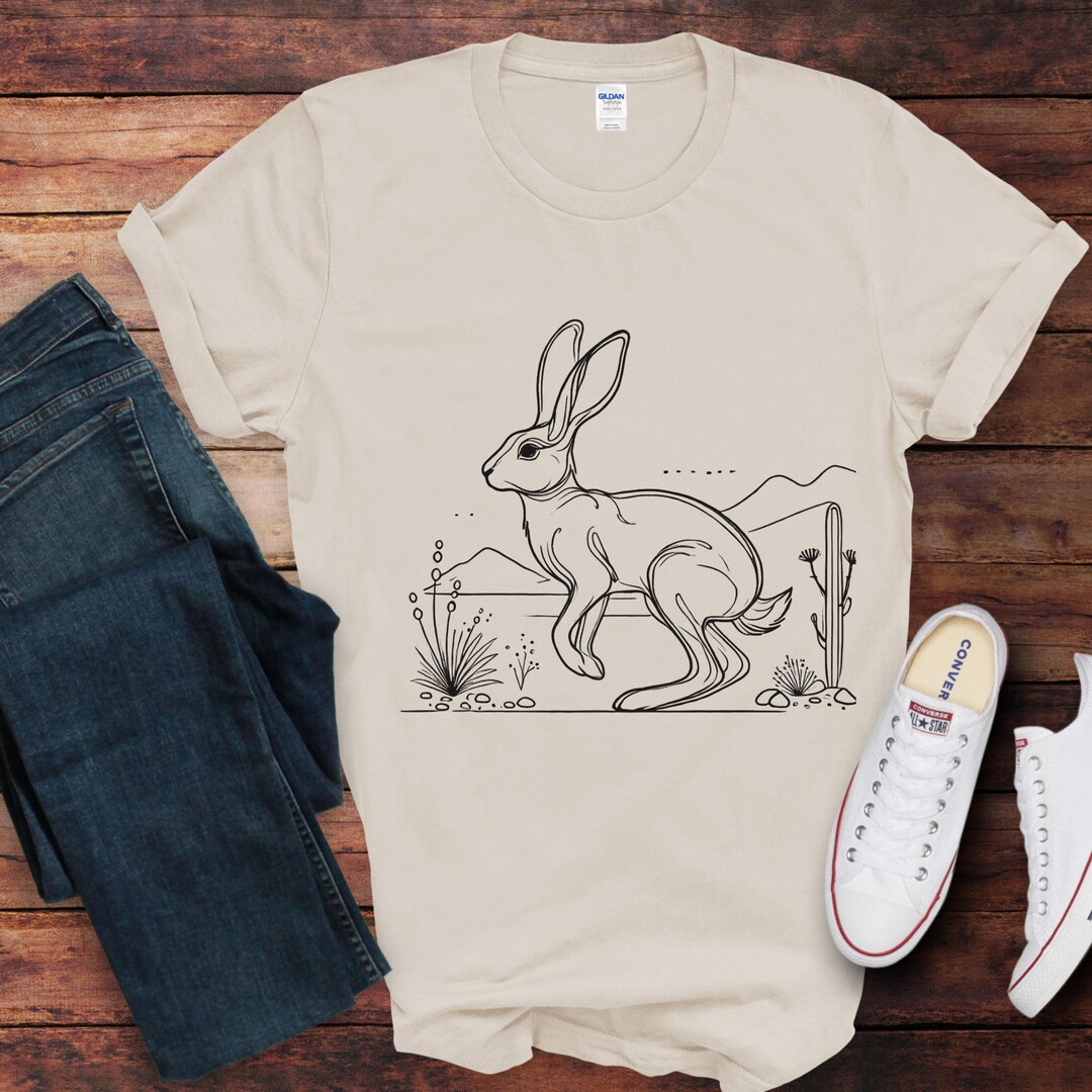 Desert Jackrabbit Continuous Outline Art T-shirt Minimalist Desert ...