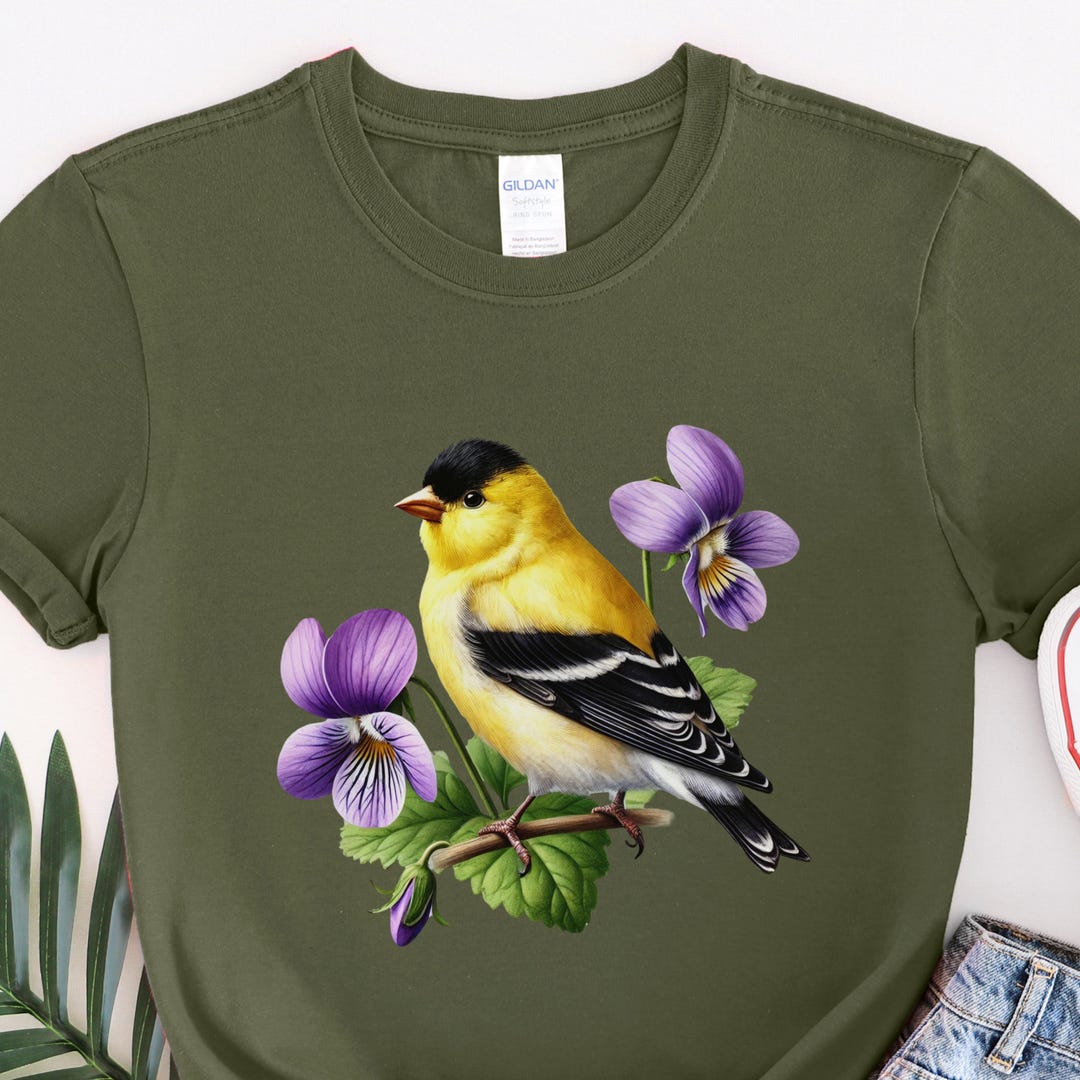 New Jersey State Bird and Flower T-shirt Eastern Goldfinch and Violet ...
