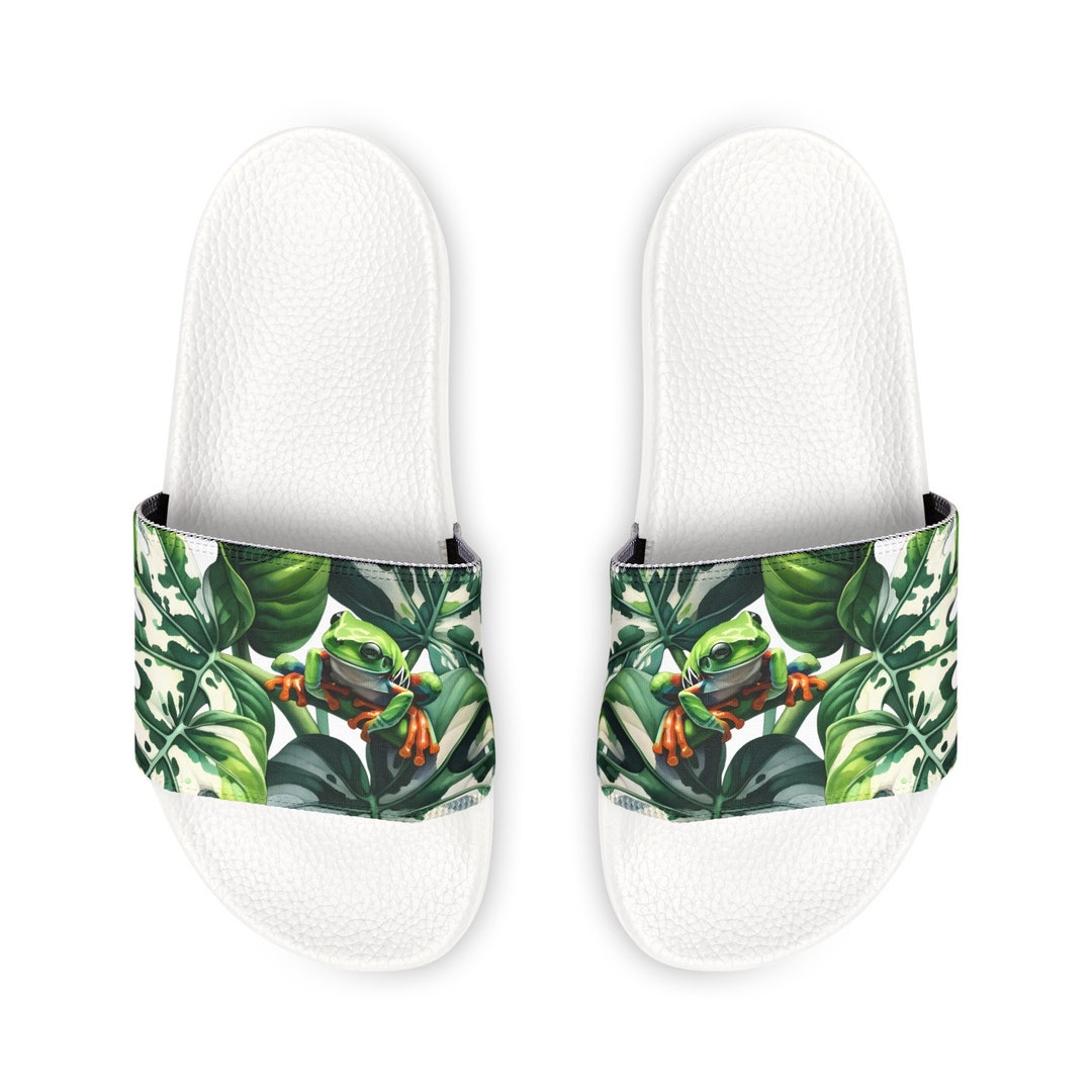 Women's Tree Frog & Variegated Monstera PU Slide Sandals - Etsy