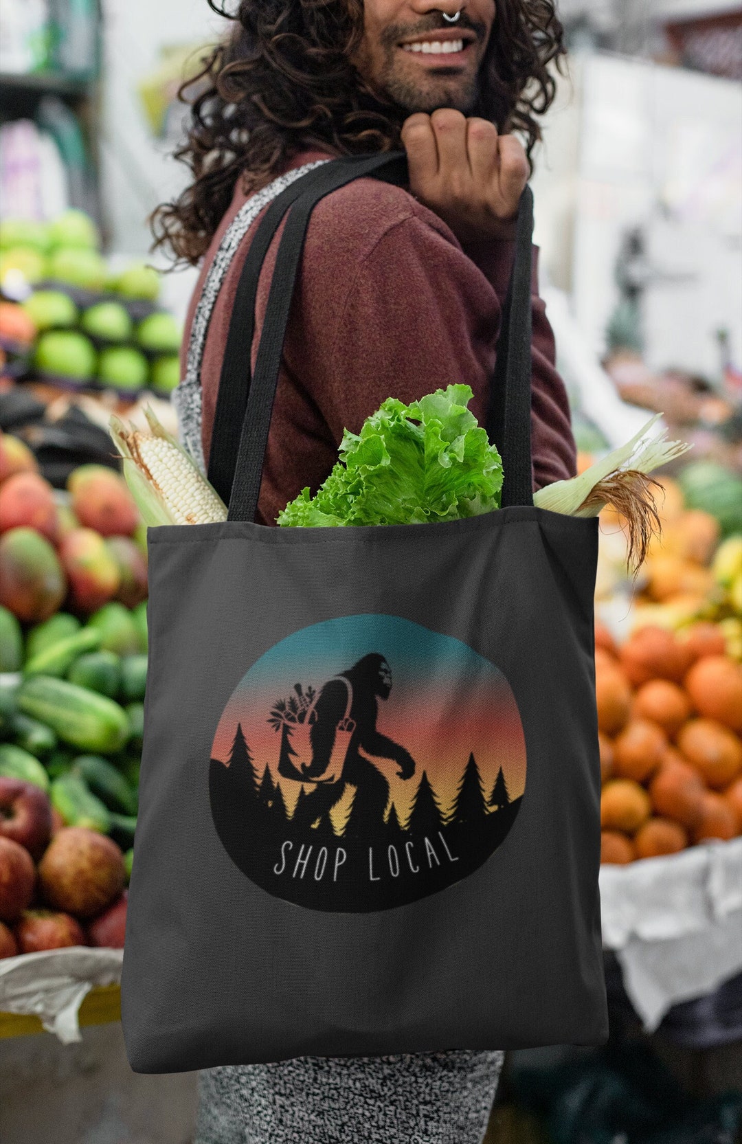 Shop Local Silhouette Tote Bag Bigfoot Market Adventures - Eco-friendly ...