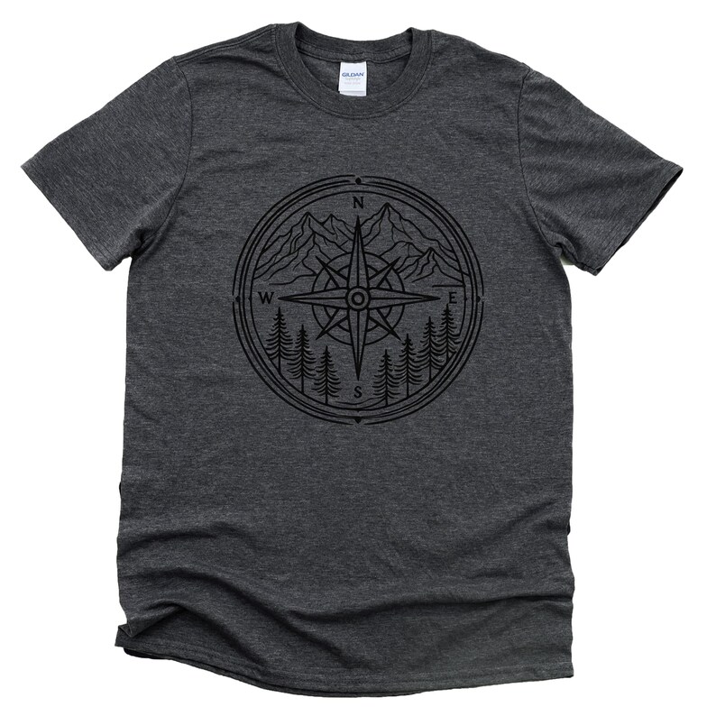 Line Art Compass Forest Trees T-shirt, Nature Lover Shirt, Outdoors ...