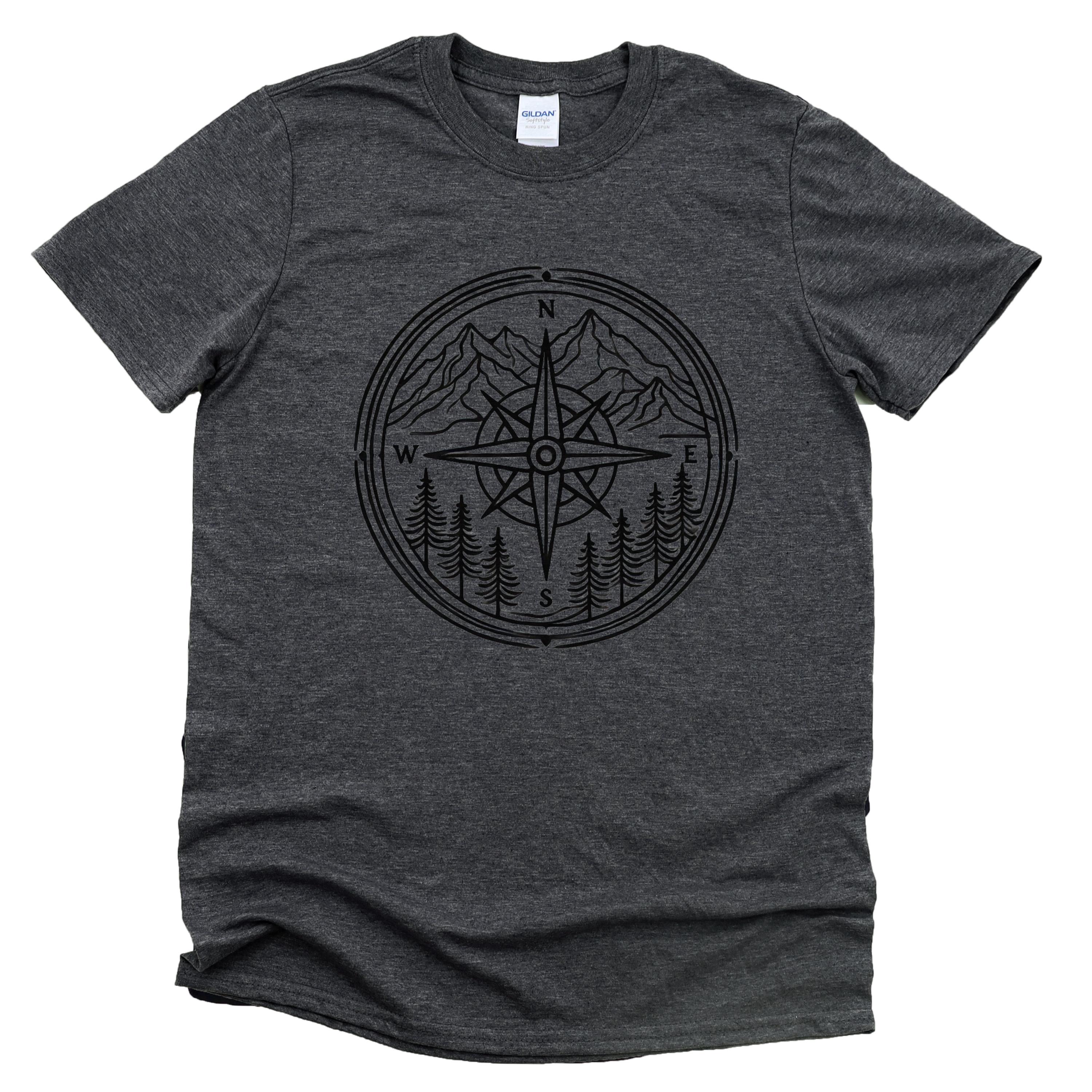 Line Art Compass Forest Trees T-shirt, Nature Lover Shirt, Outdoors ...