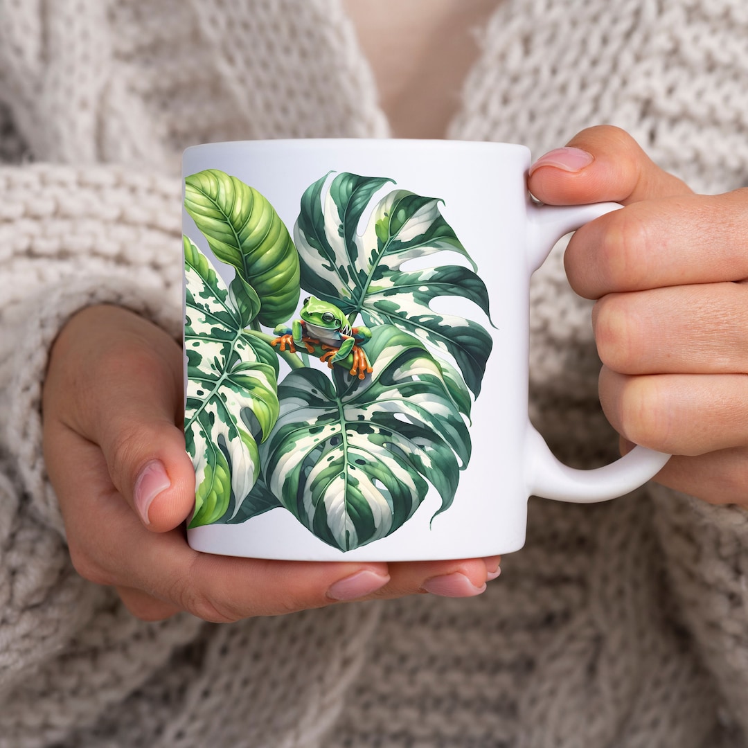 Monstera & Tree Frog Mug - Earth Day Inspired Ceramic Coffee Cup - Etsy
