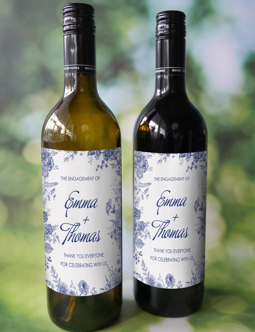 Engagement Wine Label, Personalized Wedding Wine Label, Floral ...