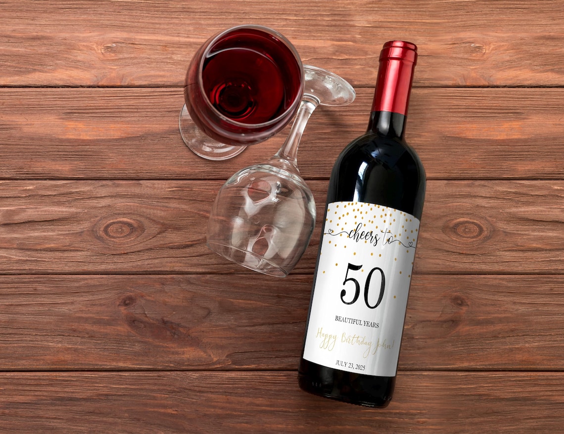 Cheers to 50 Beautiful Years Wine Labels, 50th Birthday Wine Labels ...