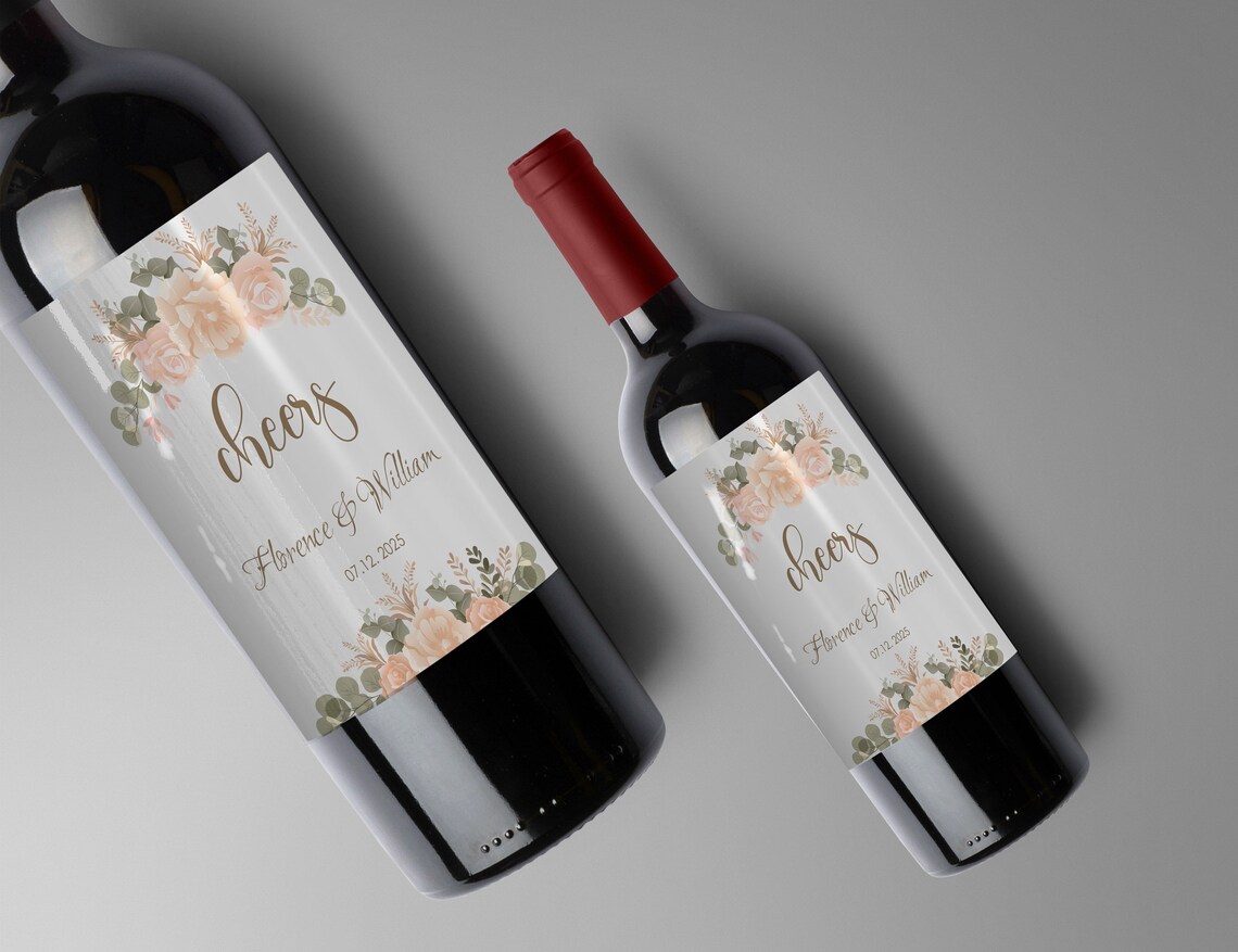 Floral Engagement Wine Label, Wedding Wine Labels, Wedding Gift ...