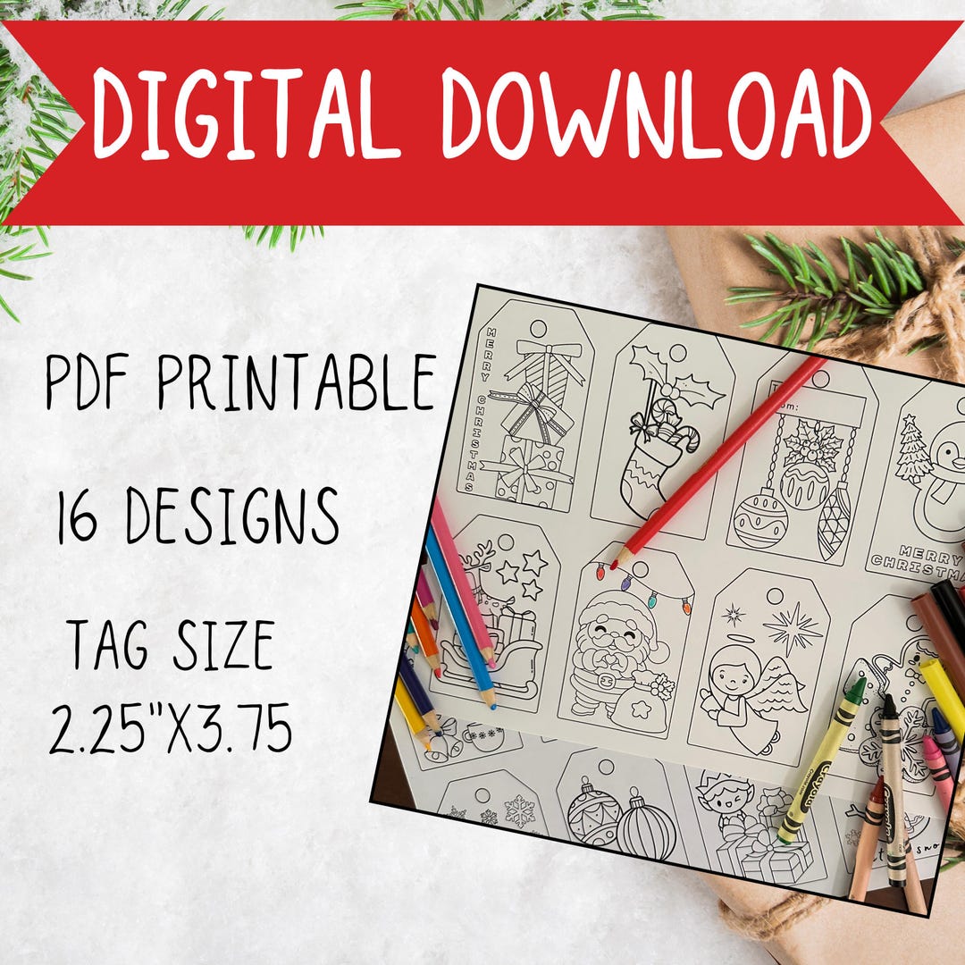 Christmas Coloring Tags, DIY Gift Tags, PDF Digital Download, Kids ...