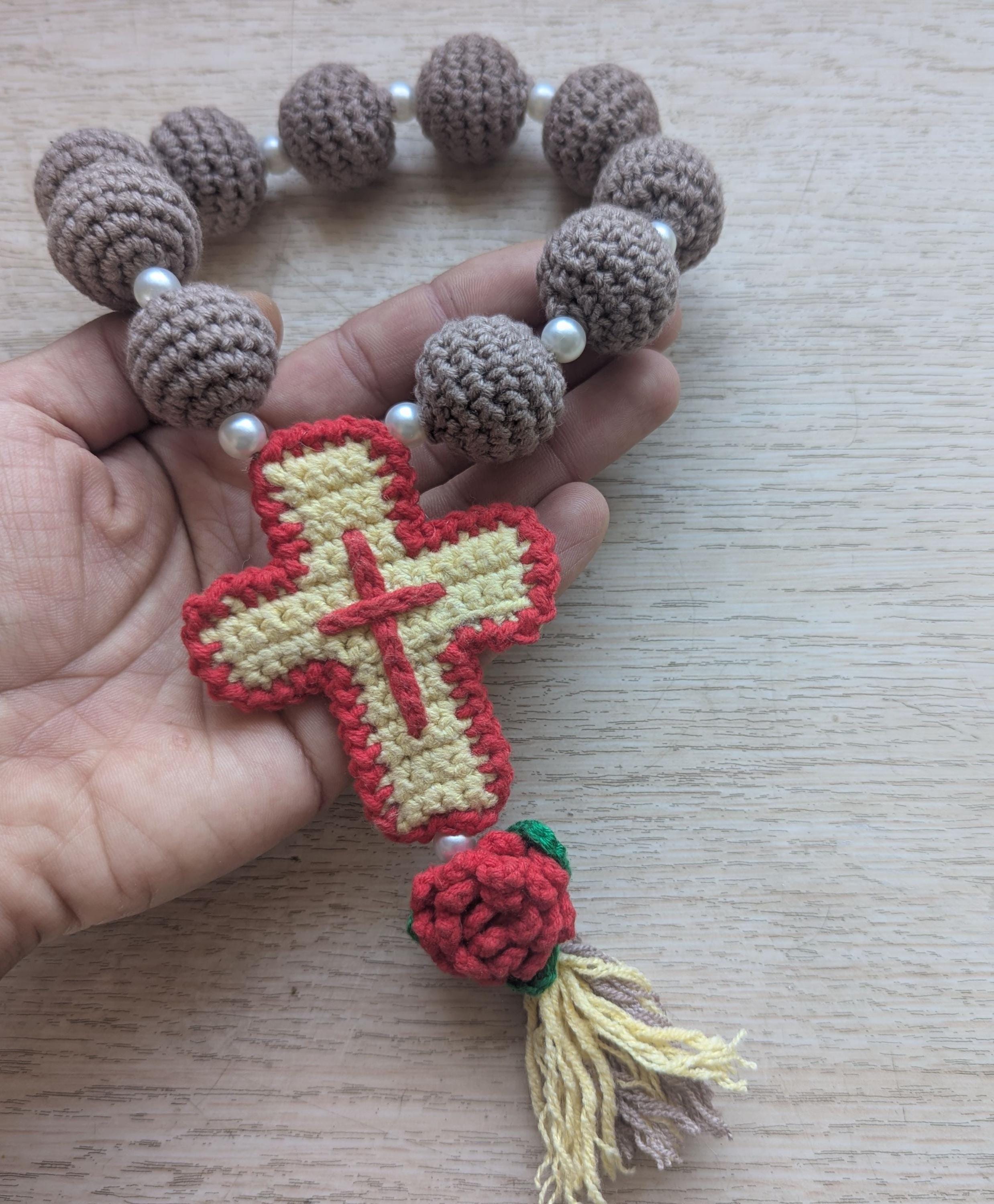 Crochet Rosary Pattern PDF: Virgin Mary, Flower, Cross (tutorial in ...