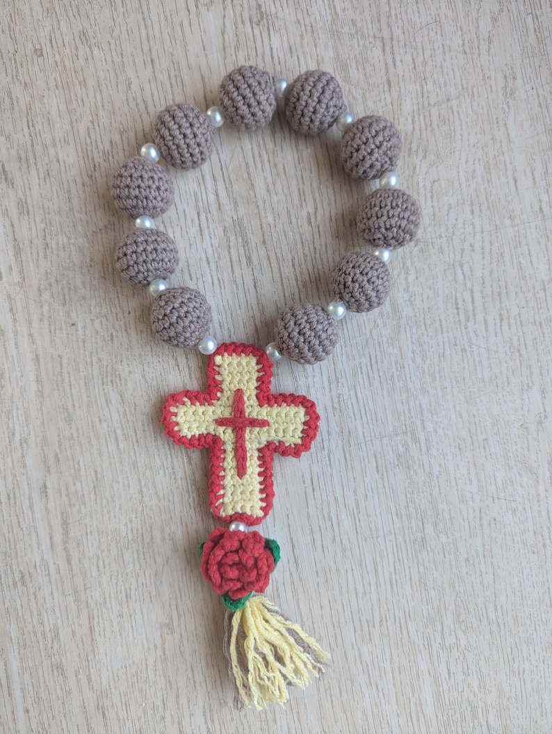 Crochet Rosary Pattern PDF: Virgin Mary, Flower, Cross (tutorial in ...