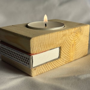 Single Tea Light Wooden Candle Holder With Matches Built In! - Etsy