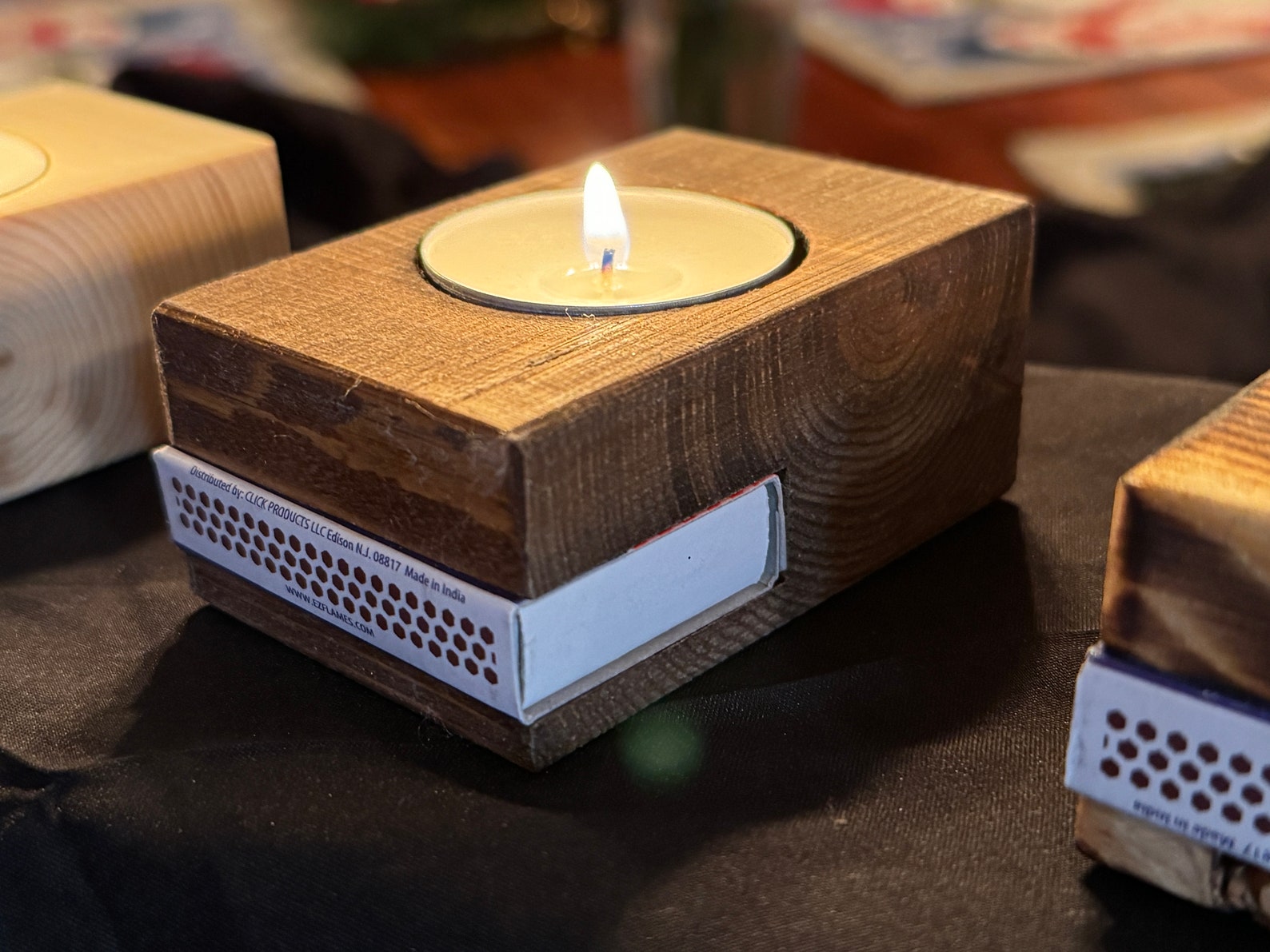 Single Tea Light Wooden Candle Holder With Matches Built In - Etsy