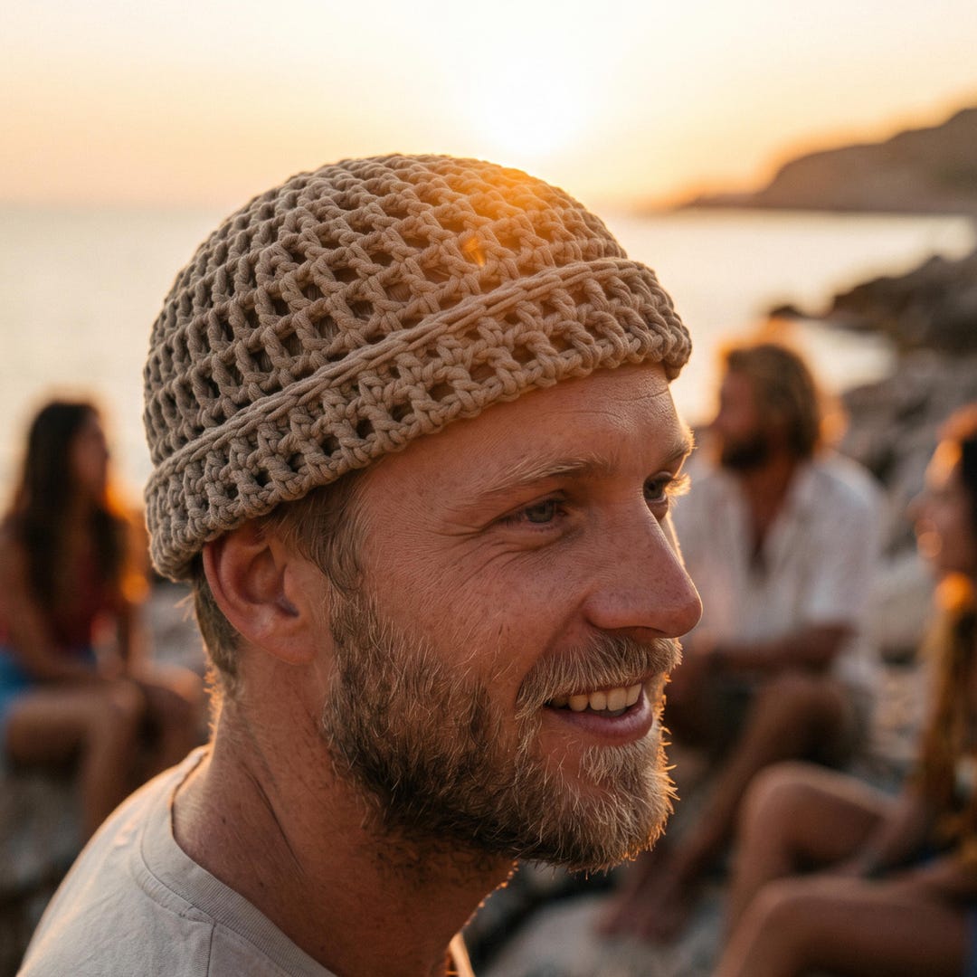 Boho Crochet Beanie Hat, Summer Mesh Cotton Skull Cap, Hippie Festival ...