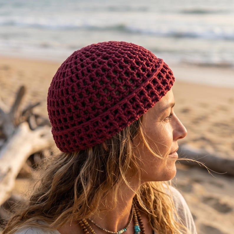 Boho Crochet Beanie Hat, Summer Mesh Cotton Skull Cap, Hippie Festival ...