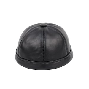 Handmade Black Leather Docker Cap: Unisex Fisherman Beanie - Etsy