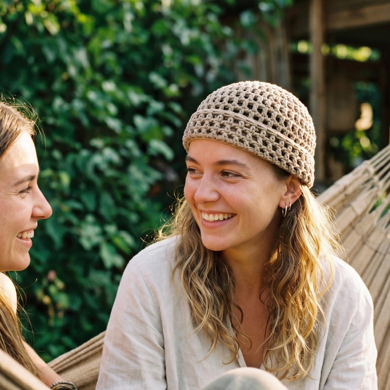 Boho Crochet Beanie Hat, Summer Mesh Cotton Skull Cap, Hippie Festival ...