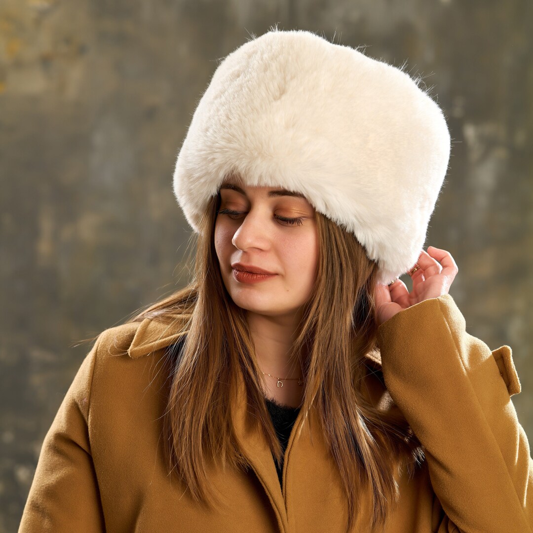 Luxury White Faux Fur Hat for Women, Winter Ushanka Hat, Vintage ...
