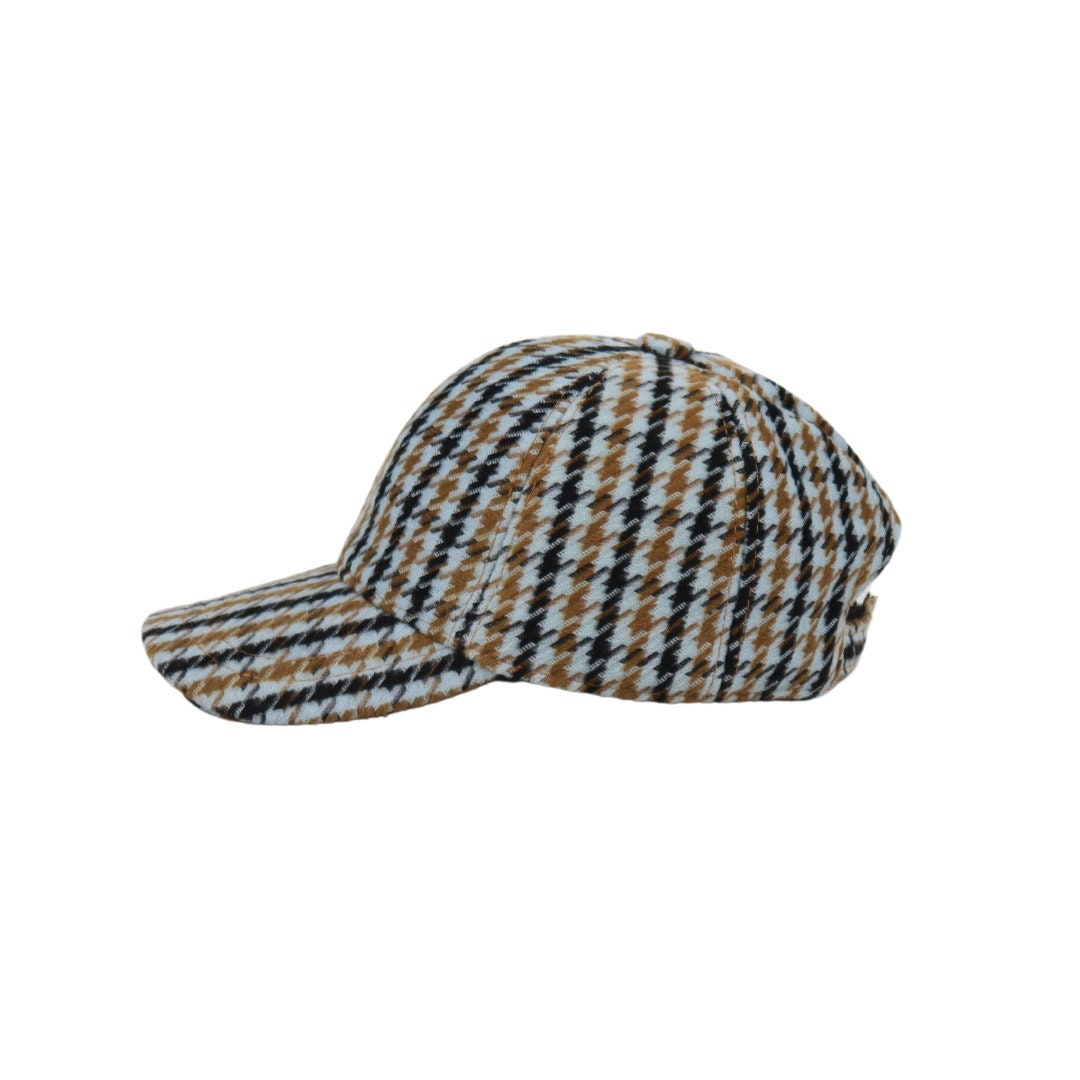Blue Houndstooth Design Wool Baseball Cap,adjustable Wool Cap,wool Hat ...