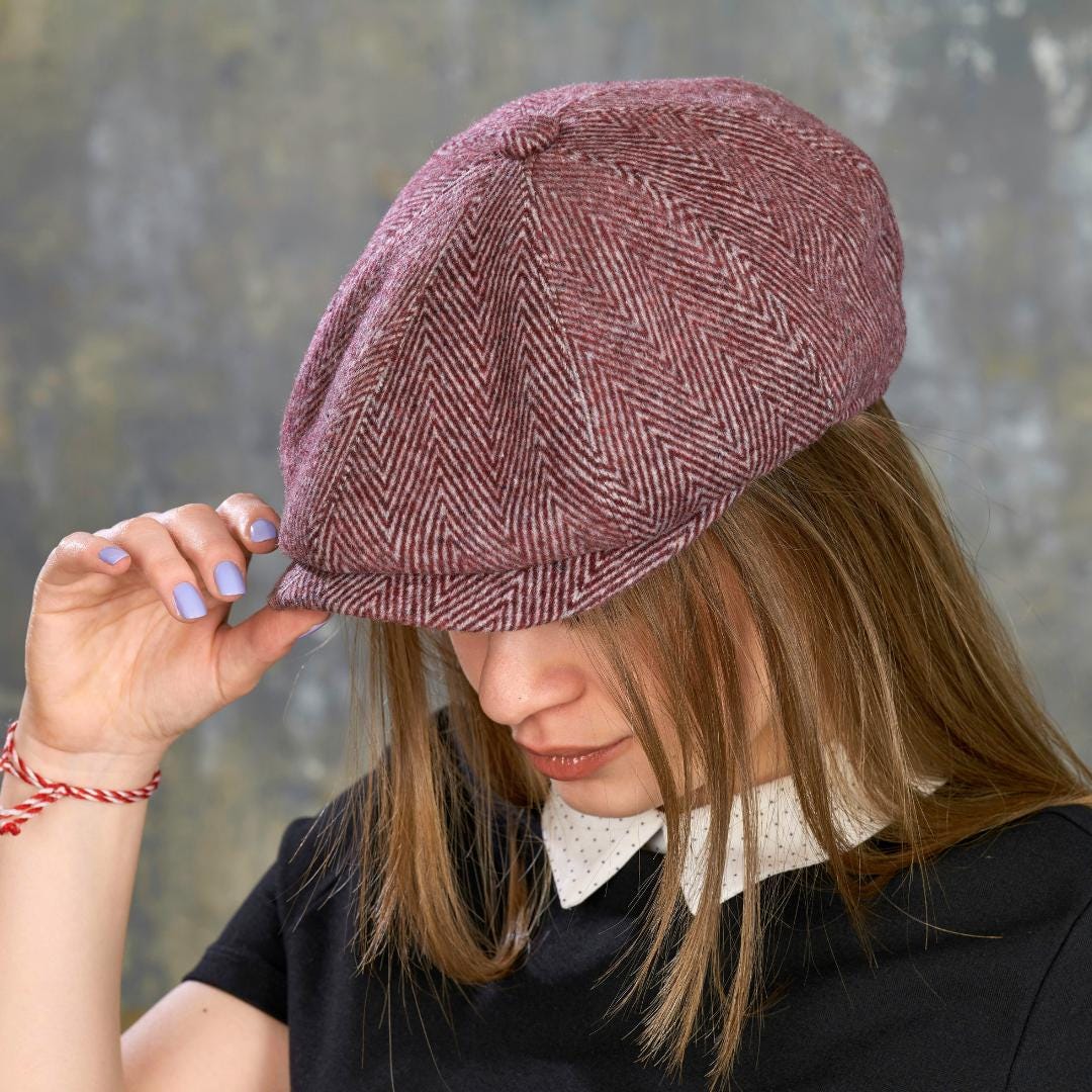Burgundy Wool Newsboy Cap: Handmade Vintage Style Gatsby Hat,peaky ...