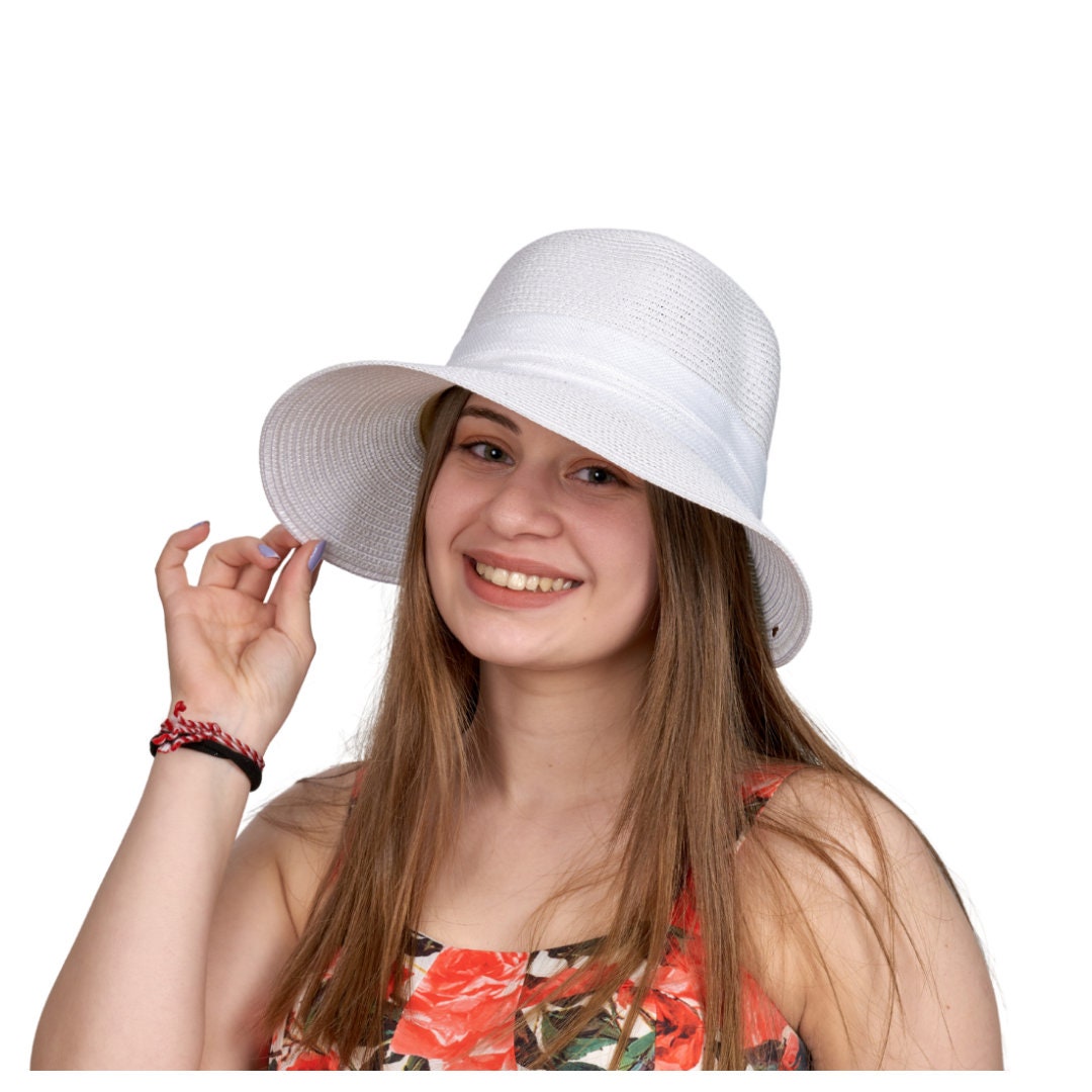 White Straw Sun Hat: Wide Brim, Foldable Beach Hat - Etsy