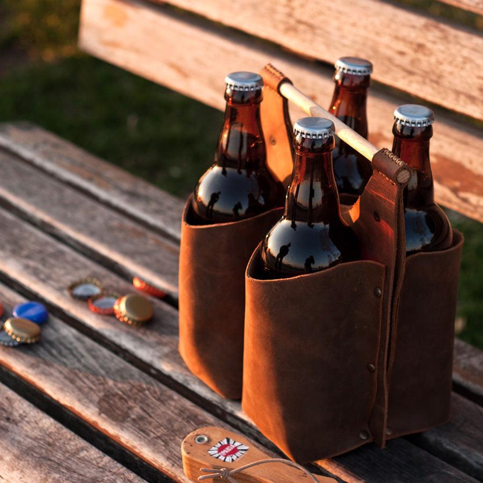 Leather Beer Holder Pattern, Handmade Beer Bag Templates, Beer Leather ...