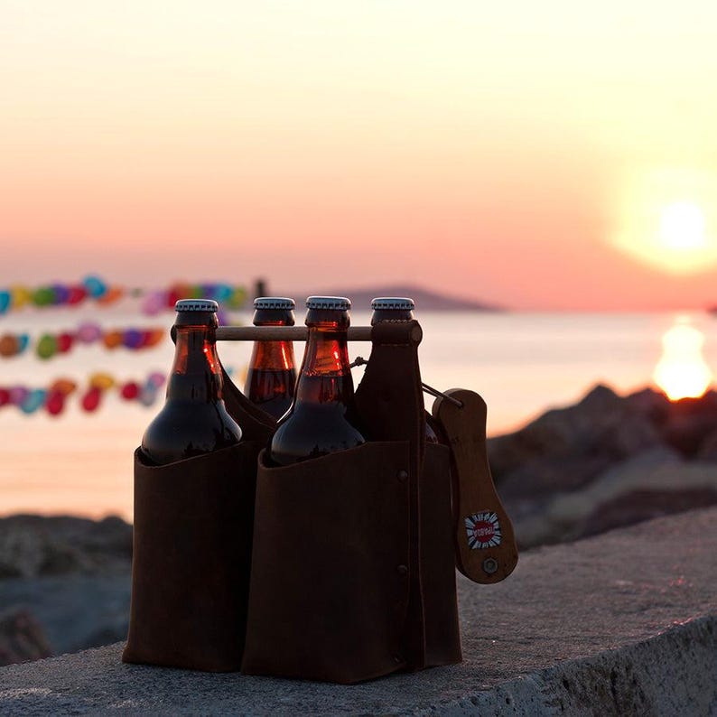 Leather Beer Holder Pattern, Handmade Beer Bag Templates, Beer Leather ...