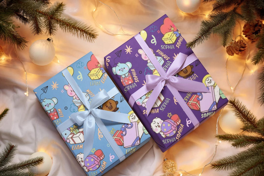 Personalized Wrapping Paper BT21 Characters, BTS Christmas Gift Wrap ...
