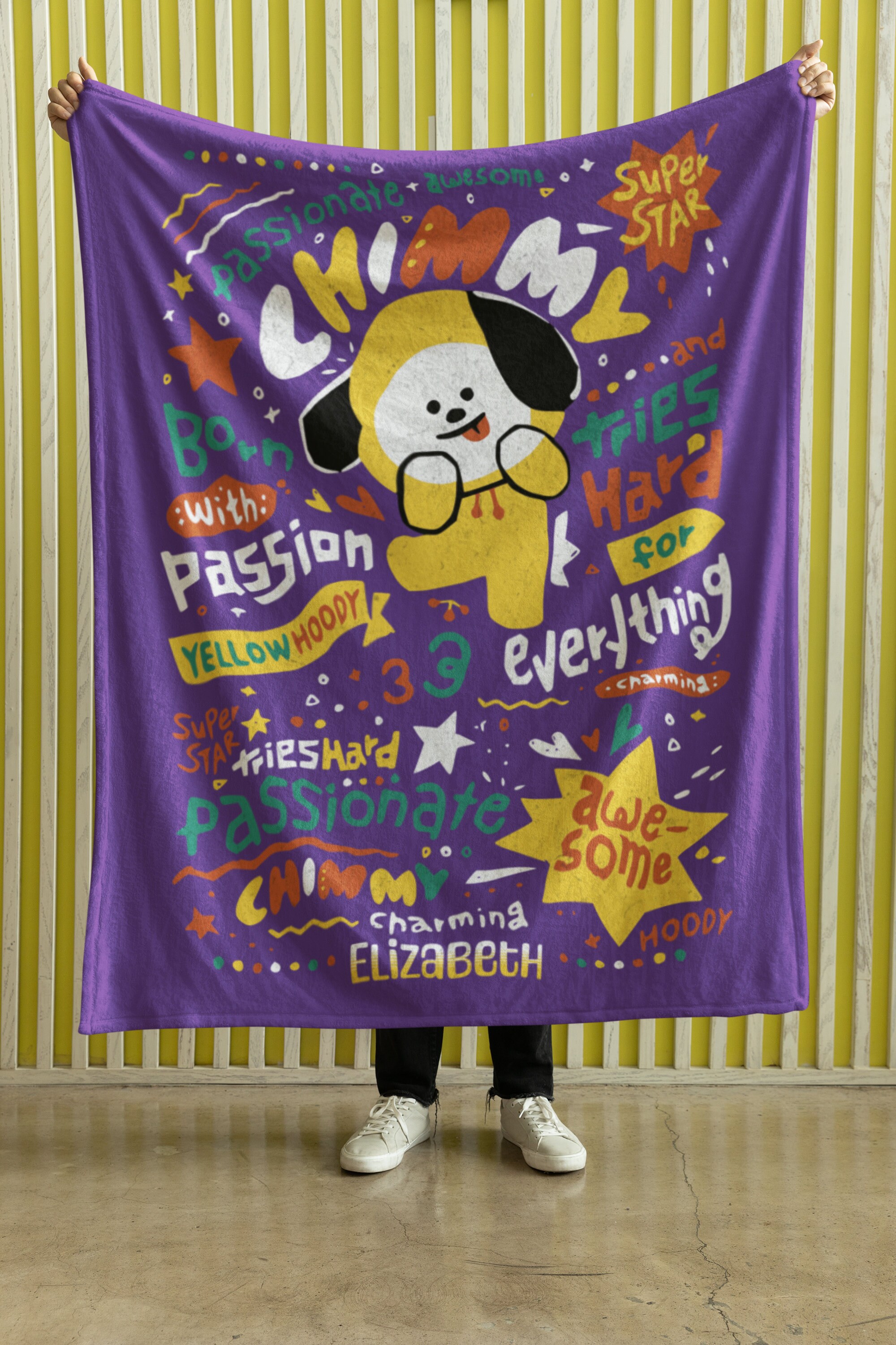 Personalized BT21 Chimmy Retro Blanket, Custom Name BT21 Chimmy Plush ...