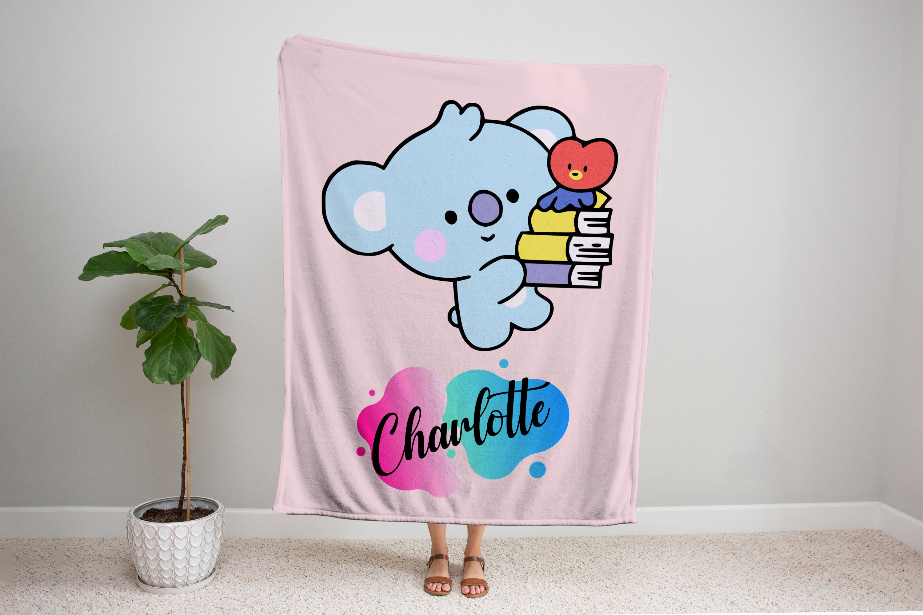 Custom BT21 Koya and Tata Book Lover Blanket, Customized BT21 Gift, BTS ...