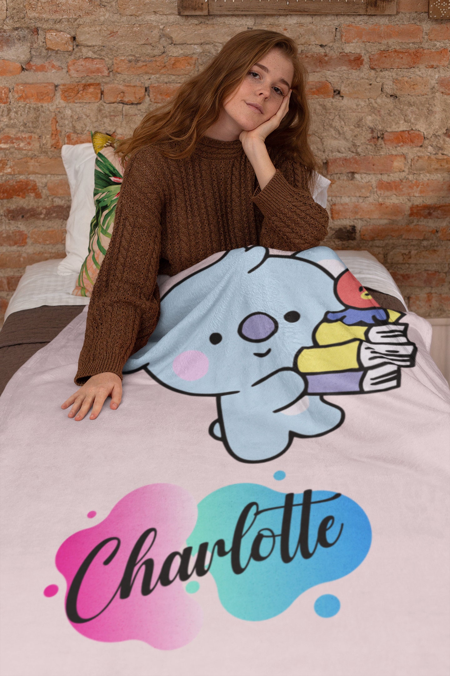 Custom BT21 Koya and Tata Book Lover Blanket, Customized BT21 Gift, BTS ...