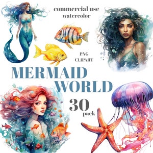 30 Undersea Bundle, Mermaid Cliparts, PNG Underwater Clipart ...