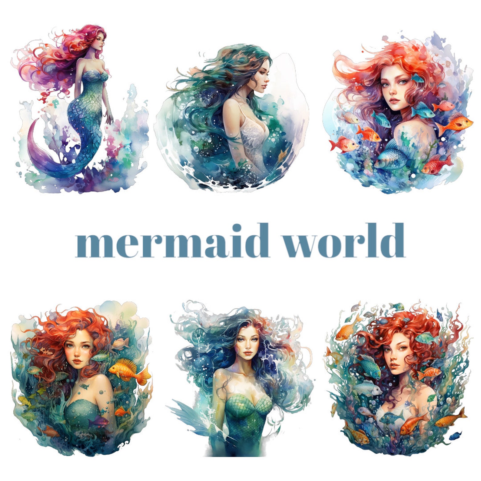 30 Undersea Bundle, Mermaid Cliparts, PNG Underwater Clipart ...